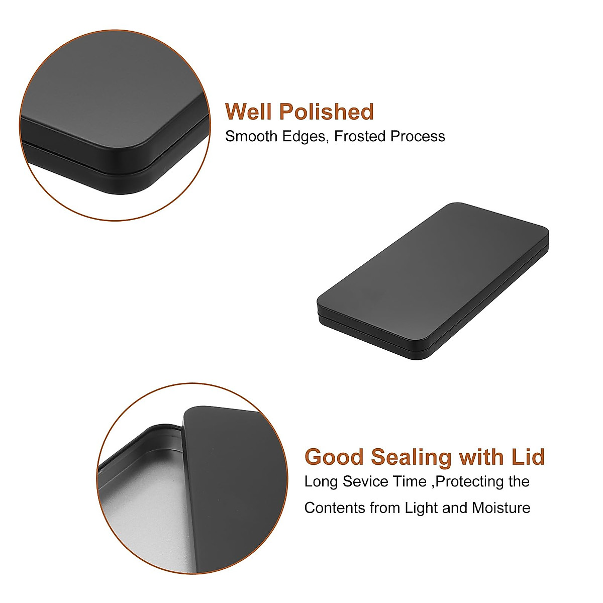 uxcell Metal Tin Box Containers, 6.7x3.5x0.6 Inch Black Mini Portable Metal Rectangular Empty Hinged Tins Box with Lid for Home Storage Organizer