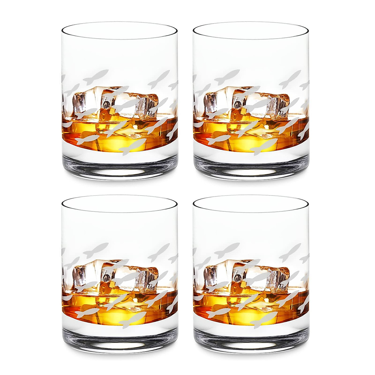 The Wine Savant Fish Old Fashion Drinking Glasses, Fish Glasses For White and Red Wine, Water or Whiskey, Each Glass Is Individually Sand Etched - Fish Wine Glasses