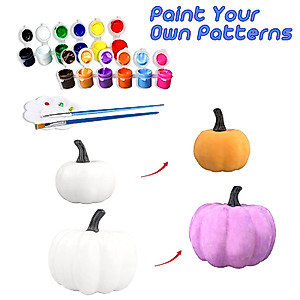 JIABNUKKN Pumpkin Decorations Halloween Crafts for Kids 10Pcs Paint Your Own Artificial Pumpkin White Plastic Pumpkin Decorating Kit Gift Toys for Kids DIY Halloween Thanksgiving Fall Pumpkin Decor