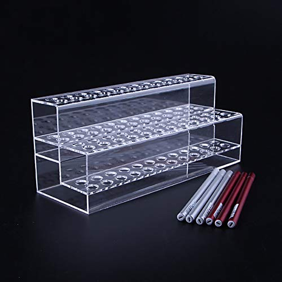 48 Holes Acrylic Pen Pencil Stand Holder Clear Stationery Storage Holder Pen Pencil Rack Makeup Cosmetic Brushes Storage Organizer Rack Eyebrow Pencil Shelf Makeup Tools Case Pen Pencil Display Tray