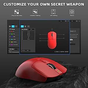 A.JAZZ AJ139 G Pro Wireless Gaming Mouse Ultra-Lightweight 59g with Dual Mode-Type C Wired/2.4Ghz USB Receiver up to 26000DPI 6 Programmable Button Ergonomic Symmetric for PS4 Xbox PC Mac Gamer(Red)
