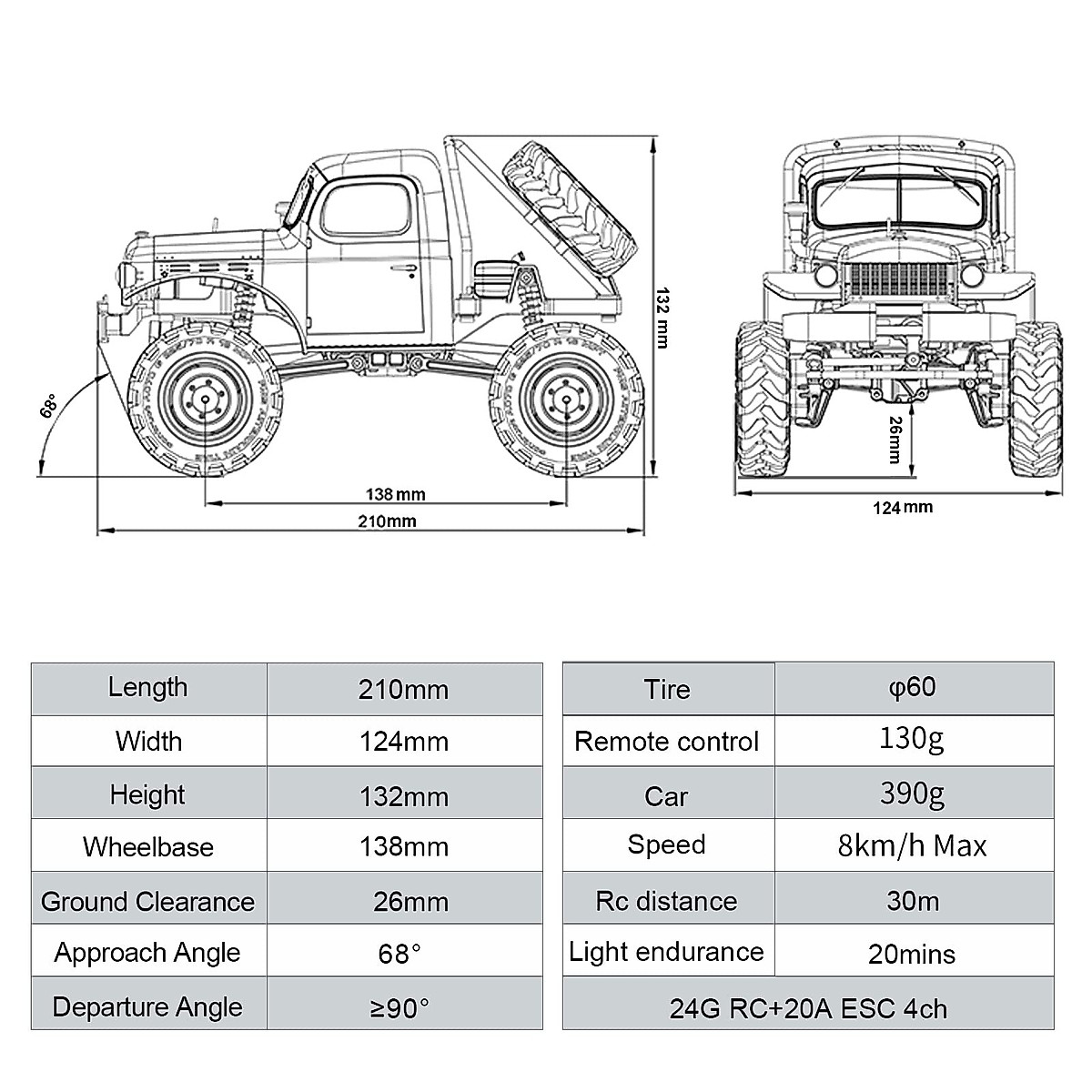 EAZYRC x FMS FCX24 1/24 RC Truck RTR 4X4, 4WD RC Crawler RTR Truck RC Car for Sandland Desert Off-Road for Men with Battery, LED Light,Transmission and USB Charger (red)