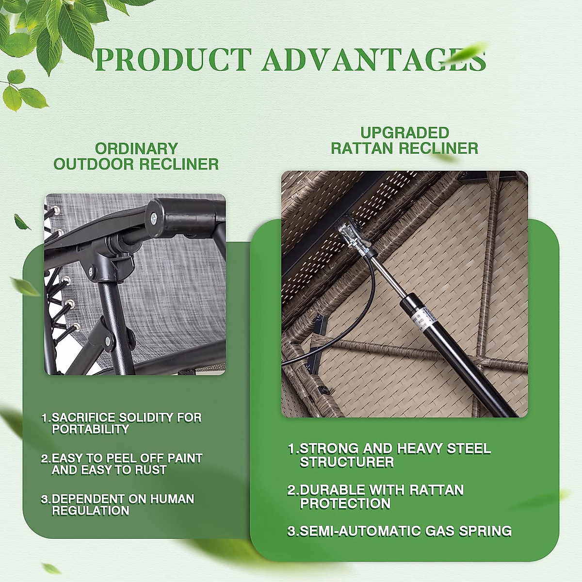 Greesum Patio Recliner All-Weather Wicker Outdoor Lounge Chair with Flip-up Side Table for Balcony, Porch, Lawn, Beige