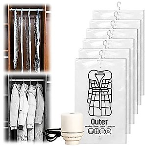 2/6Pcs Hanging Vacuum Storage Bags with Electric/Hand Pumps, 43.3"/51.2" Reusable Hanging Clothes Vacuum Seal Storage Bag Compressible Space Saver Bags (XL-26.3"x51.2", 6Pcs Bags [Gift Electric Pumps])