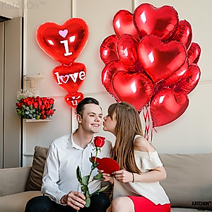 Katchon, XtraLarge 12+1 Red Heart Balloons - Pack of 13 Set | Big 36 Inch I Love You Balloons for Romantic Decorations Night | Happy Anniversary Proposal Balloons | Happy Birthday My Love Balloon