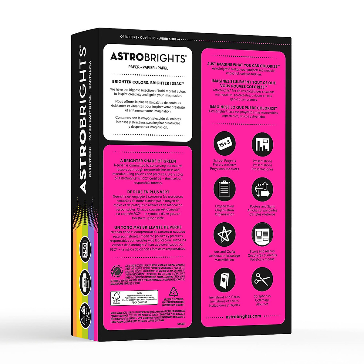 Astrobrights Colored Cardstock, 8.5" x 11", 65 lb., Happy Assortment, 250 Sheets