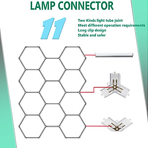 SENKOYU DIY Plug in Hexagon LED Garage Light for Workshop Gym Detail Shop, Size Customizable Hexagonal Honeycomb Grid System (11 Hexagonal Grid System)
