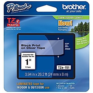Genuine Brother 1" (24mm) Black on Clear TZe P-touch Tape for Brother PT-P700, PTP700 Label Maker