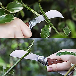 Pruning Knife, Double Blade Grafting Knife, Stainless Steel Garden Budding Knife, Linsen-outdoors Folding Pocket Knife for Grafting Multi Cutting Tool, Weed Bushes Branches Mushroom Diggig Knife