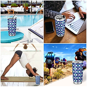 Wusikd Evil Eye Blue Straw Cup 20 oz Vacuum Insulated Cup Colorful Sports Water Bottles Stainless Steel Travel Mug Car Water Cup with Straw Lid