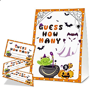 Halloween Bridal Shower Game Sign and Card, Halloween Guess How Many Party Game Set, 1 Sign With 50 Guess Tickets –LK-014