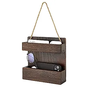 Mkono Bedside Shelf Wall Hanging Storage Rustic Wood Shelf Organizer for Bedroom Dorm Room, Removable Farmhouse Wall Decor Accessories Organizing Holder for Glasses, Remote, Earphone, Cell Phone