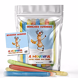 Reindeer Wieners Candy Wax Sticks- Funny Christmas Stocking Stuffers and White Elephant Gifts by Inspired Candy, 5oz Bag
