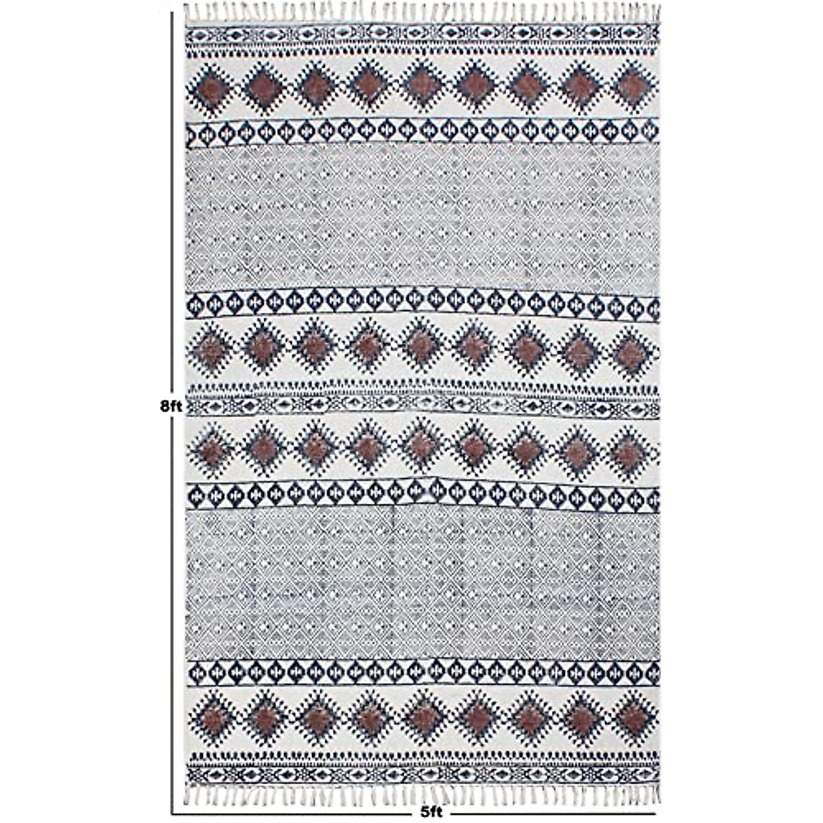 Casavani Indian Handmade Cotton Dhurrie Geometric Brown & Gray Area Rug Boho Kilim Flat Weave Rug Indoor Hall Room Decor Carpet Throw Rugs for Bedroom Living Room Bathroom Balcony 5x8 Feet