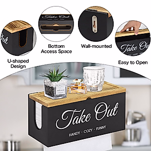 Paper Towel Dispenser Wall Mount, Wood Paper Towel Holder with Lid for Counter, Commercial C-Fold, Z-Fold, Trifold Paper Hand Towel Holder Dispenser, Napkin Holder for Bathroom Kitchen Décor (Black)