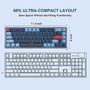 MageGee 60% Mechanical Gaming Keyboard, 68 Keys Hot-Swappable Compact Blue LED Backlit Gaming Keyboard, SKY68 Wired Ergonomic Mini Office Keyboard for Windows PC Gamer (Red Switch, Blue & Black)