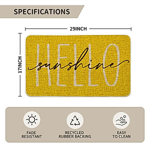 Artoid Mode Yellow Hello Sunshine Summer Decorative Doormat, Seasonal Spring Holiday Low-Profile Floor Mat Switch Mat for Indoor Outdoor 17 x 29 Inch