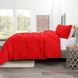 Good Night Bedding Duvet Cover Set - Pinch Pleated 3 Piece Duvet Cover Set 100% Cotton 800 Thread Count with Zipper & Corner Ties Tuffed Pattern Pintuck Decorative (King/Cal King, Red) Duvet Set