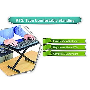 KT3 Ergonomic Computer Keyboard Stand Adjustable Height Angle Negative Tilt for standing up raise keyboards to standing height sit stand up on desk riser holder tray platform lift above desk black