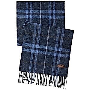 Hickey Freeman Patterned 100% Italian Cashmere Scarf for Men – Ultra-Soft Men’s Winter Scarves, 66-Inches x 12-Inches, Blue Plaid