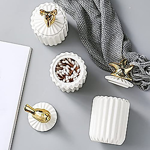 Komkommax Cotton Swab Holder Qtip, Q-Tips Container with Lid, Ceramics Cotton Ball Canister Canister Toothpick Holder Dispenser for Vanity Dresser Counter Bathroom (Bird)