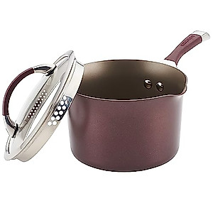 Circulon Symmetry Hard Anodized Nonstick Sauce Pan/Saucepan with Straining and Lid, 3.5 Quart, Red