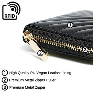 Daisy Rose Women’s Zip-Around Wallet & Phone Clutch with RFID Blocking, PU Vegan Leather (Black)