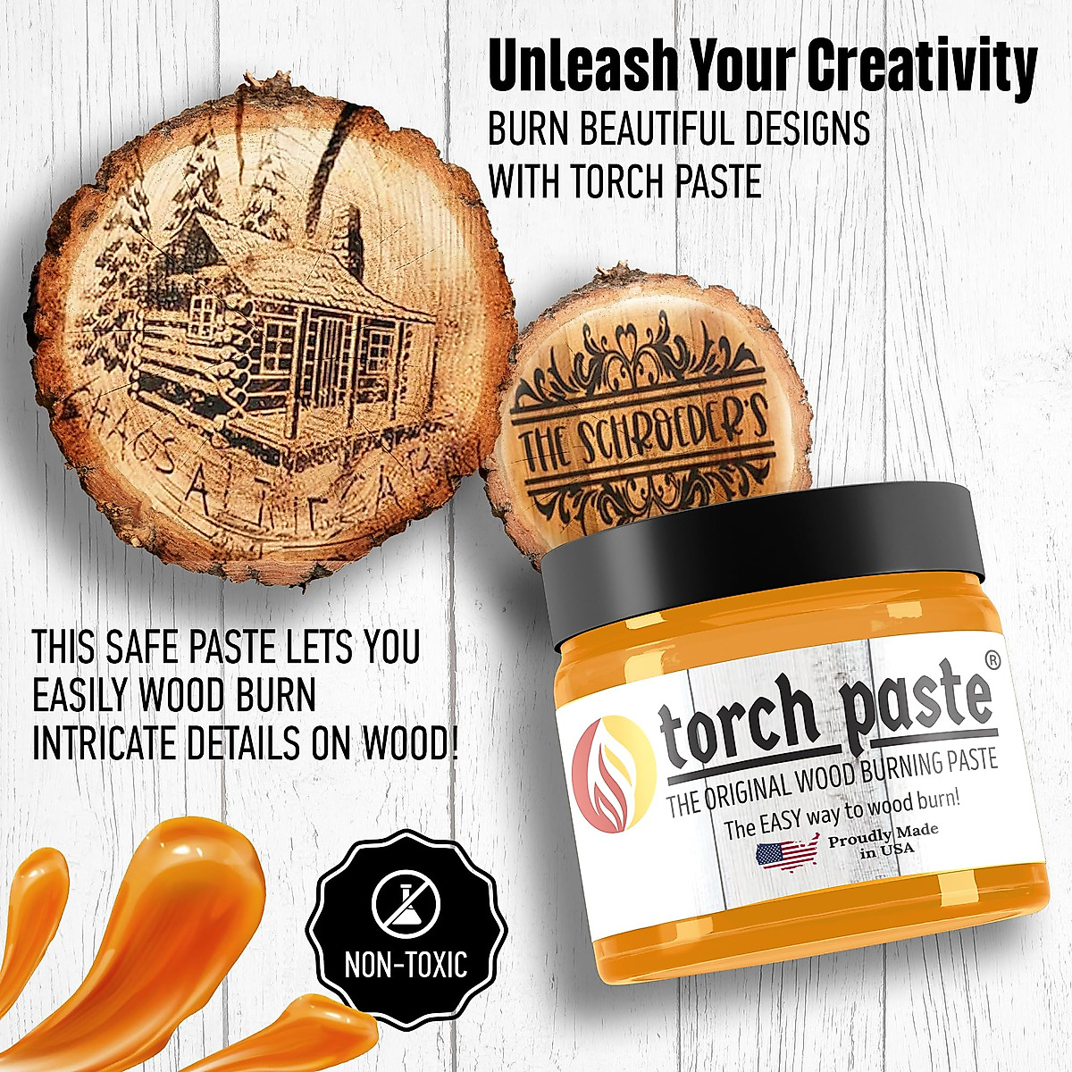 Torch Paste - The Original Wood Burning Paste Since 2020 | Lab Tested & ASTM D-4236 Certified | Non Toxic | Use on Wood, Card Stock, Canvas, Denim & More | Easy Application