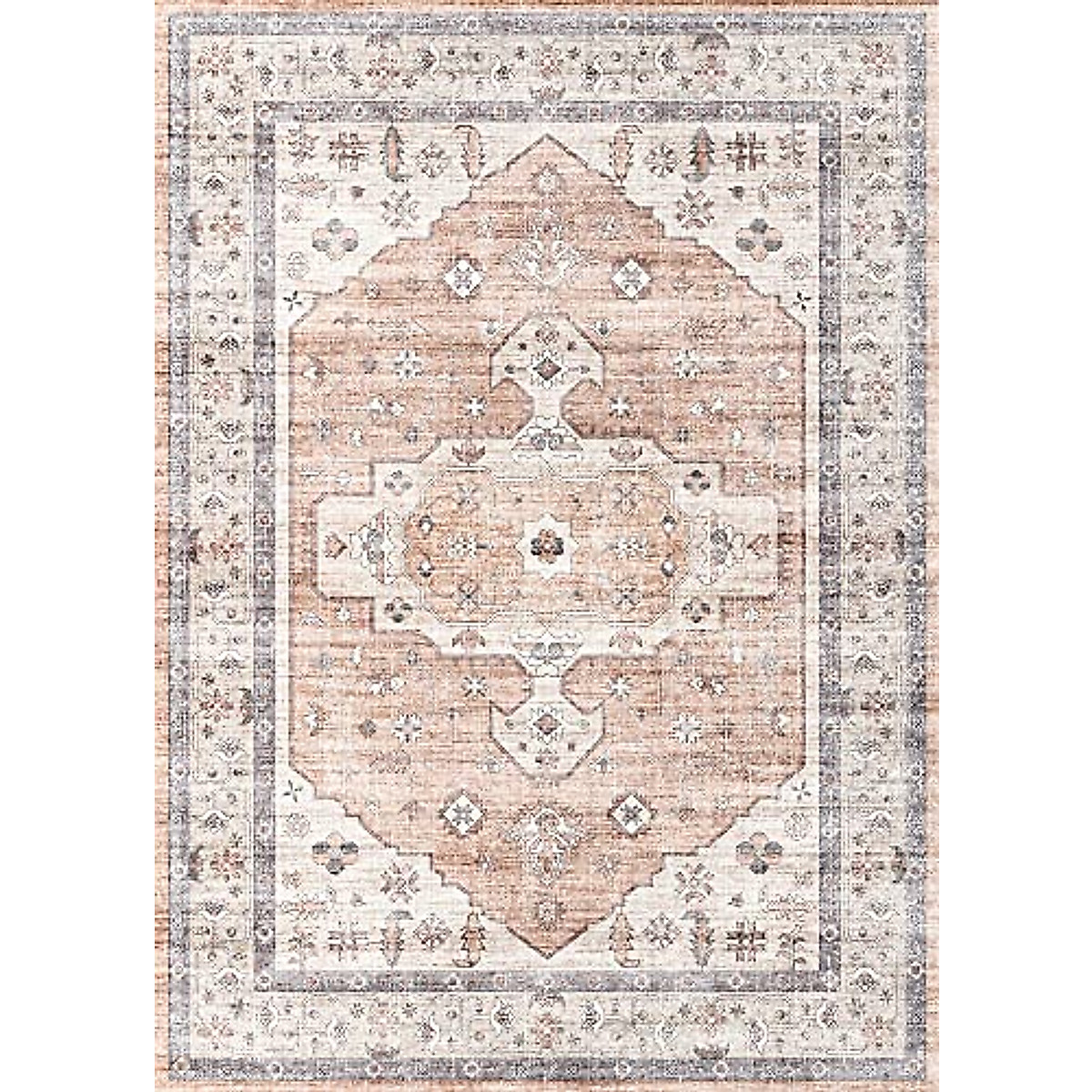 Valenrug Pink Washable Rug - Non-Slip Soft 5x7 Area Rugs, Stain Resistant Antique Rugs for Living Room, Foldable Vintage Bedroom Rug(5'x7', TPR35-Pink)