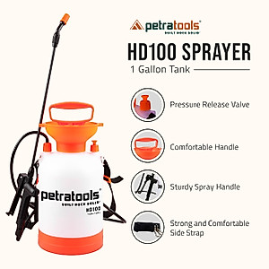PetraTools 1 Gallon Garden Sprayer, Hand Pump Sprayer, Plant Sprayer & Weed Sprayer, Chemical Lawn Sprayer, Water Sprayer for Plants, 1 Gallon Sprayer with Pump, Sprayers in Lawn and Garden - HD100