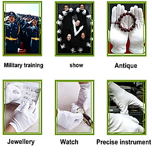 Maydahui 12 Pair White Cotton Gloves 9 inch Extra Large Size for Cosmetic Moisturizing Coin Jewelry Inspection Performance Driving Watch Repair Work Lining