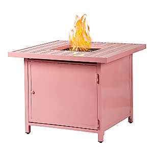 Square 32 in. x 32 in. Aluminum Propane Fire Pit Table with Glass Beads, Two Covers, Lid, 37,000 BTUs in Pink Finish