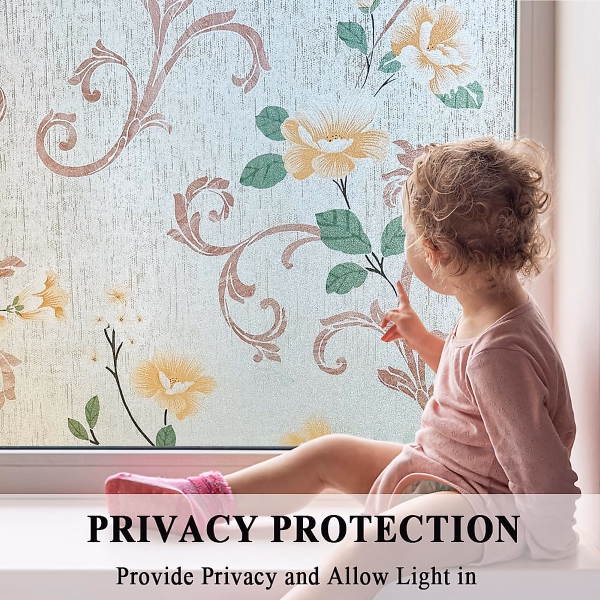 No Glue Window Films Elegant Flower,Static Cling Glass Door Film,Frosted Privacy Glass Clings Etched Glass,Anti-UV,Heat Control for Home and Office Decoration, 17.5In. by 78.7In.