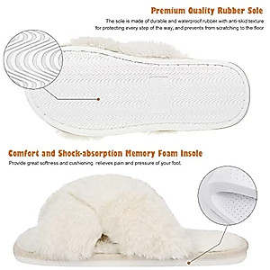 DOIOWN Women's Fuzzy Beige Slippers Memory Foam Cute House Slippers Plush Fluffy Furry Open Toe Home Shoes Bridal Bridesmaid Gifts for Wedding (Size 9-10)