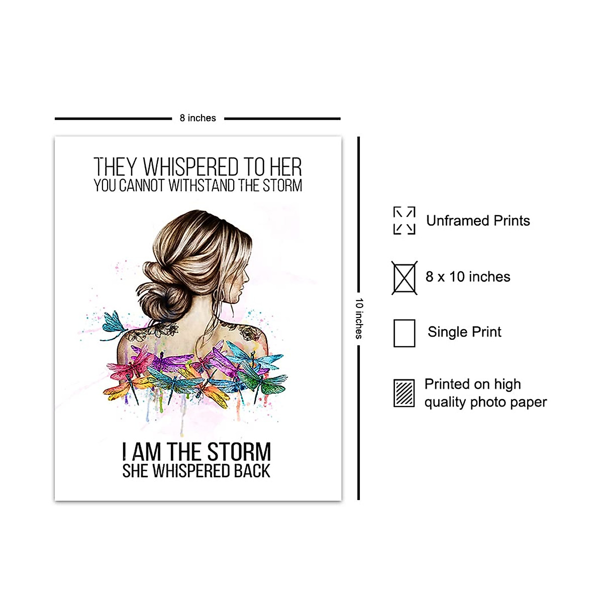 They Whispered to Her You Cannot Withstand The Storm She Whispered Back I Am The Storm Wall Art Decor - Positive Motivational Inspirational Quote - Encouragement Gifts for Women - Boho Dragonfly Print