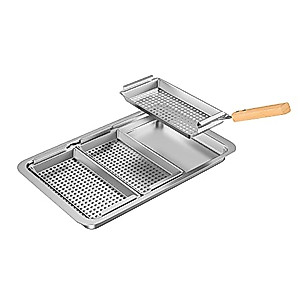 KEESHA 3 Pack Grill Baskets Set - Includes 3 Grill baskets a Serving Plate & Clamp Handle - Perforated Grill Pans Fit for Pit Boss for Weber for Camp Chef for Traeger Pellet & Charcoal Grills & Smokers