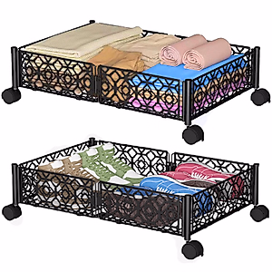 RERORD Under Bed Rolling Storage,2PACK Underbed Storage Drawers with Wheels, Under the Bed Shoe Storage Containers for clothes Toys Books