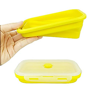 CCyanzi Set of 3 Yellow Collapsible Food Containers Collapsible Camping Bowl Silicone Storage Containers, Safe to Microwave and Freezer, 800ml