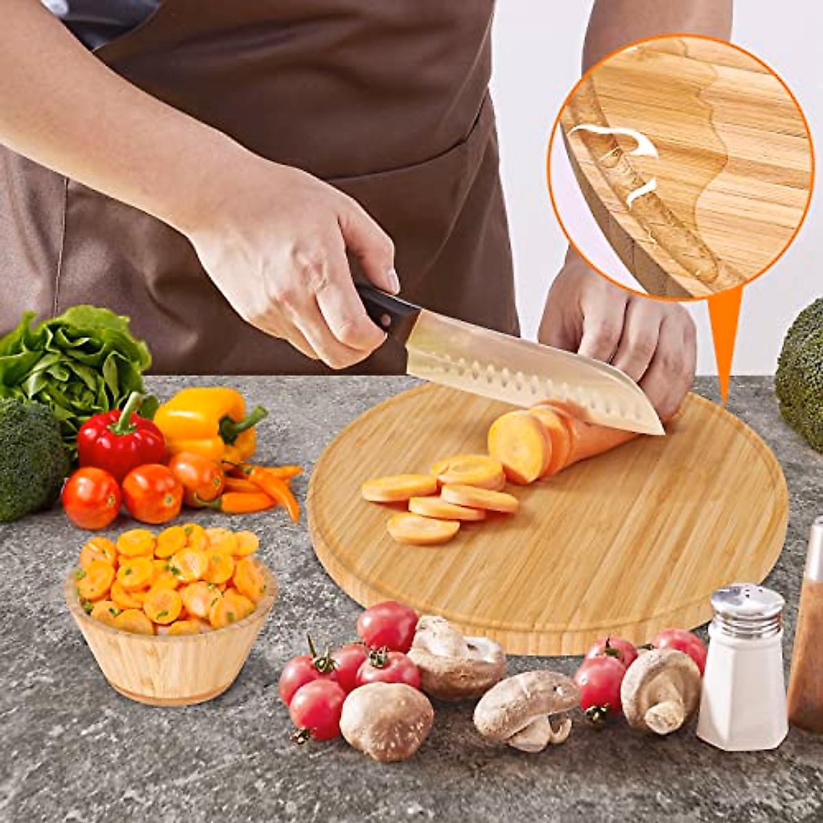 HEVOL Cake Stand with Acrylic Dome Cover, Bamboo Cake Plate with Lid, 6 in 1 Multifunctional Cake Holder, Serving Tray, Salad Bowl, Veggie Stand, Punch Bowl, Snack Platter, for Display Cakes, Dessert