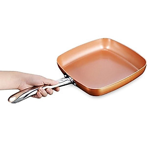 ChDING 9.5inches Pan Nonstick, Aluminum Alloy Square Frying Pan Skillet with Ceramic Coating, Kitchen Nonstick Frying Pan, No Fumes Cooking Pots and Pans Omelet Pans