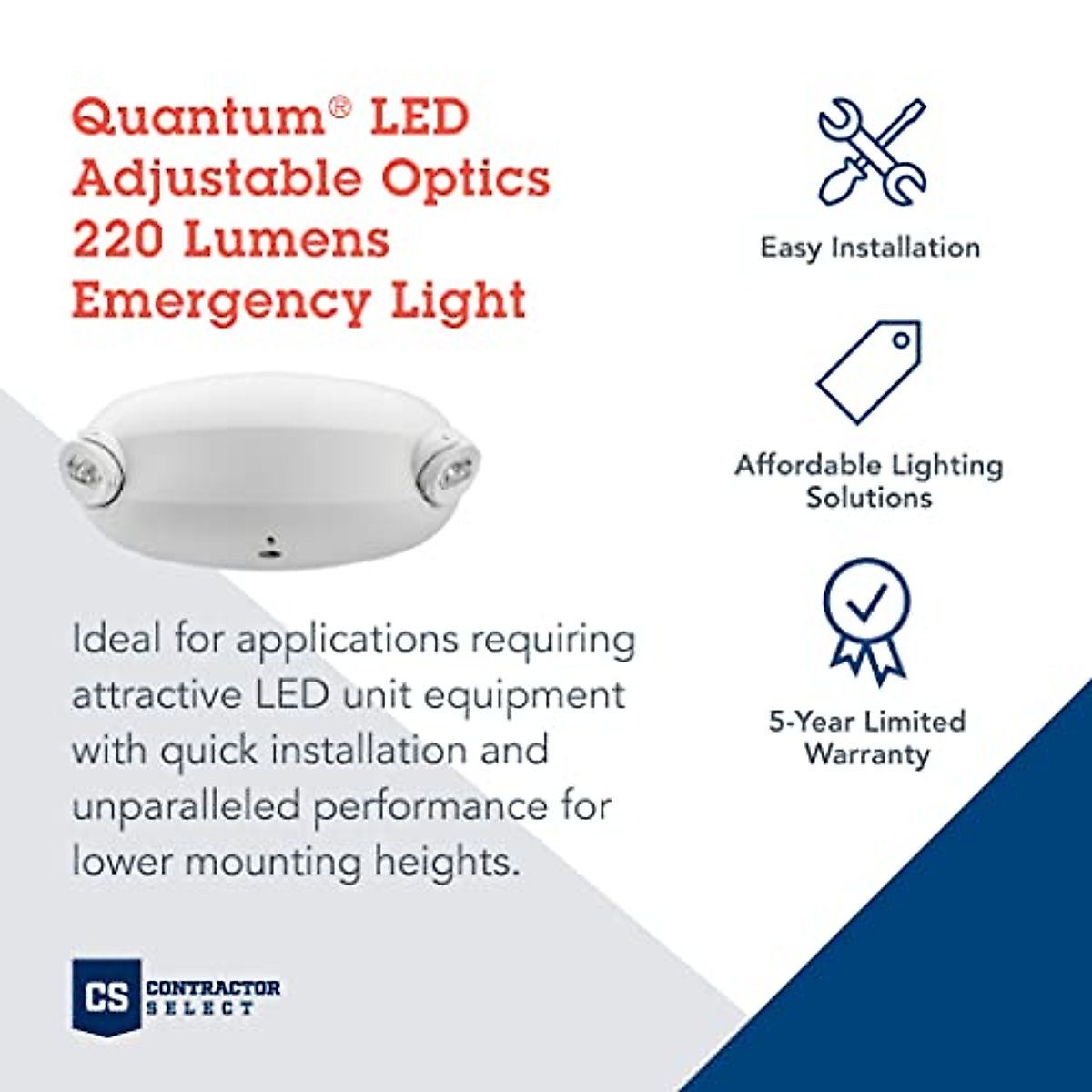 Lithonia Lighting ELM2L M12 Quantum LED Emergency Light, Manual Testing, 220 Lumens, White