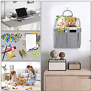 STARVAST 4Pcs 11 x 9 inch Wall Hanging Fabric Storage Bag Linen Cotton Hanging Wall Organizer with Pockets, Waterproof Wall Storage Box with Sticky Hook for Bedroom, Office, Dormitory, RV Camper