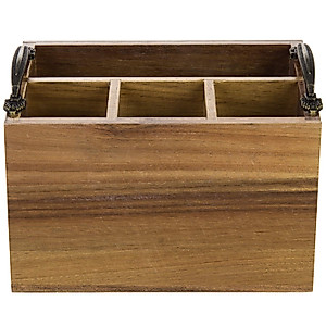 MyGift Premium Acacia Wood Dining Napkin Holder and Utensil Holder Buffet Caddy, Kitchen Flatware and Napkin Storage Organizer with Vintage Metal Handles