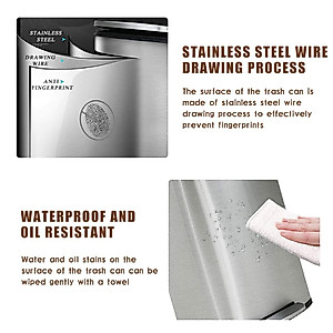 BestOffice 13 Gallon (50L) Trash Can with Lid Garbage Can Commercial Trash Can with Soft-Close Foot Pedal Fingerprint Proof Stainless Steel Trash Can for Kitchen Home Office Bedroom Bathroom