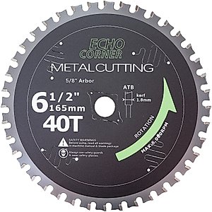 Echo Corner 6-1/2" Steel Cutting Circular Saw Blade, for Mild Steel Sheet Carbon Steel Plate Angle-Iron or Other Tough Metal, Carbide TCT 40-Tooth 5/8" Arbor