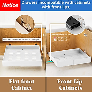 HBL' 1 Pack | 16.9" Deep Pull Out Cabinet Drawer Organizer Adhesive, (12" to 20") Width Expandable Carbon Steel Roll-Out Drawers for Face Frame or Frameless Cabinets,Slide-Out Shelves for Pantry.