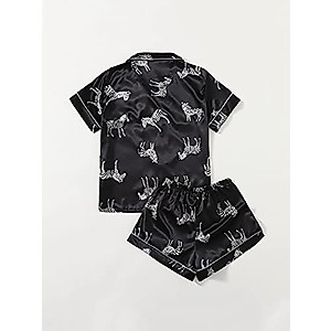 WDIRARA Women's Sleepwear Zebra Print Shirt and Shorts Cute Pajama Set Animal Black XL