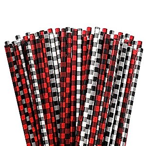 Whaline 100Pcs Christmas Straws Disposable Paper Straws White Red Black Buffalo Plaid Drinking Straws Well Crafted Holiday Straws for Xmas New Year Wedding Birthday Farmhouse Party Supplies
