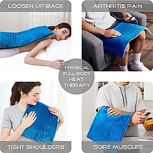 Boncare® LCD Digital Control 12” x 24” Heating Pad for Cramps and Back Pain Relief with Auto Shut off Large Size 6 Temperature Settings 6 Timers Super Soft Velvet Moist/Dry Hot Heat Pad (Blue)
