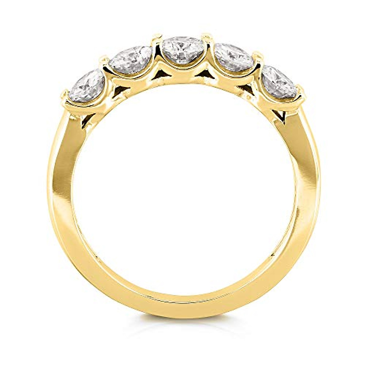 Kobelli Five Stone 4/5 Carat TGW Round Brilliant Near Colorless Moissanite (GH) Bridal Wedding Band in 14k Yellow Gold - Size 4
